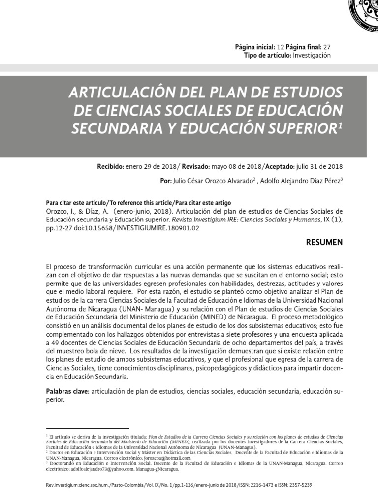 Articulacion Del Plan de Estudios de Cie | PDF | Plan de estudios | Ciencias Sociales
