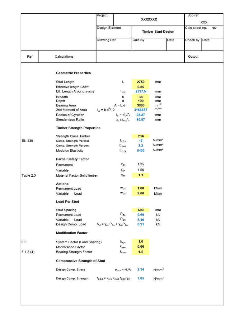 Timber Stud EC5 Vertical Capacity | PDF | Structural Engineering ...