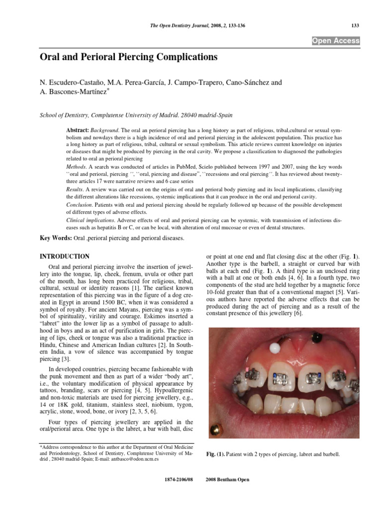 Oral and Perioral Piercing Complications | PDF | Periodontology ...