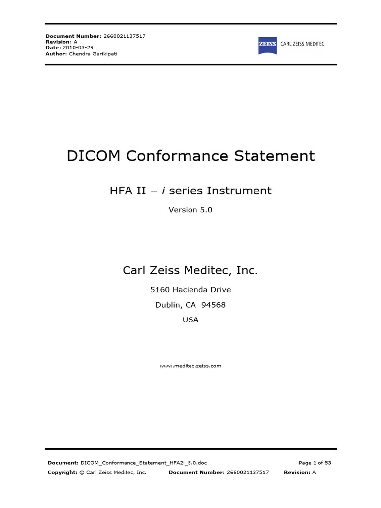 Dicom Conformance Statement Hfa2i 5.0 | PDF | Data Compression | Class (Computer Programming)