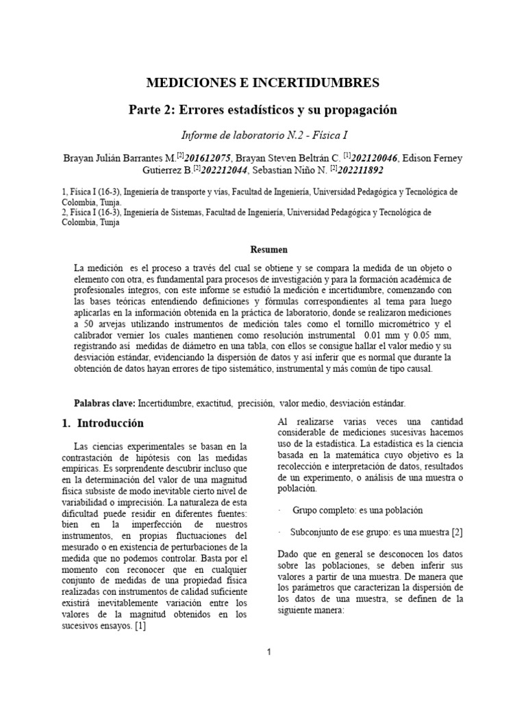 Informe Lab. N2 | PDF | Medición | Metrología