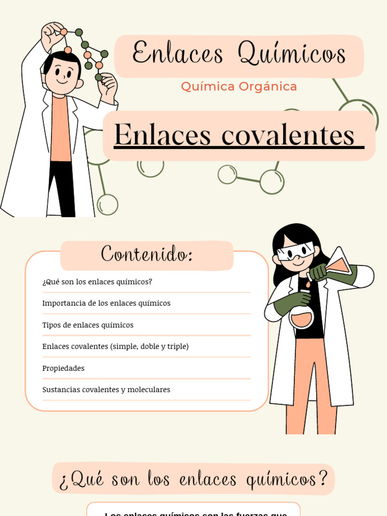 Presentación Enlaces Químicos Iónico, Covalente y Metálico Ilustrativo Verde Naranja | PDF ...