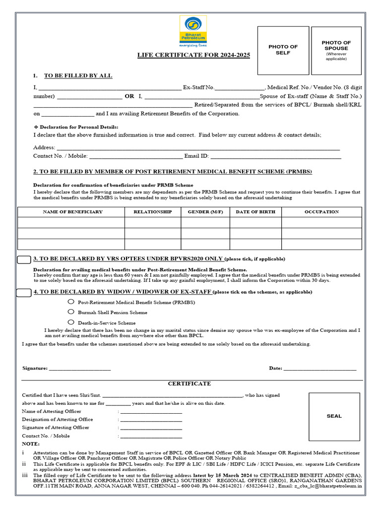 Life Certificate For 2024-2025 English | PDF
