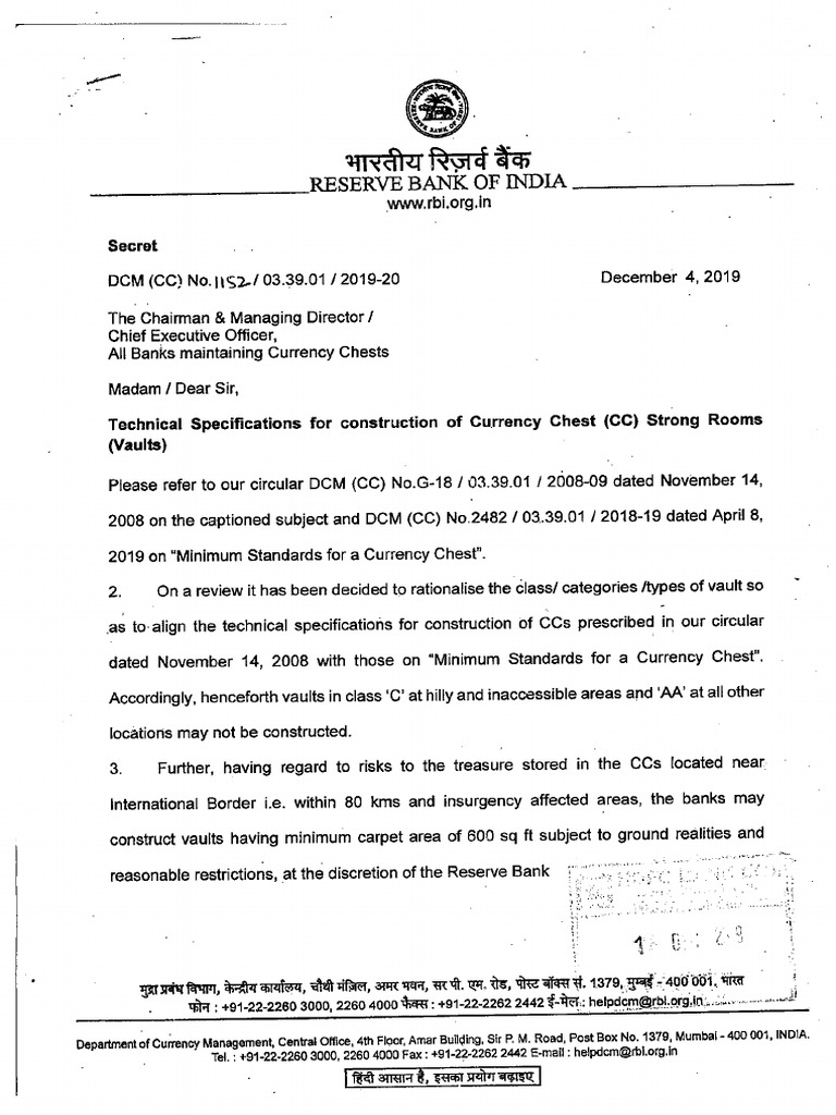 Technical Specifications of Currency Chest Vault. | PDF