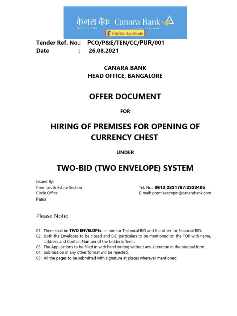 Technical BID - Currency Chest | PDF | Lease | Water Supply