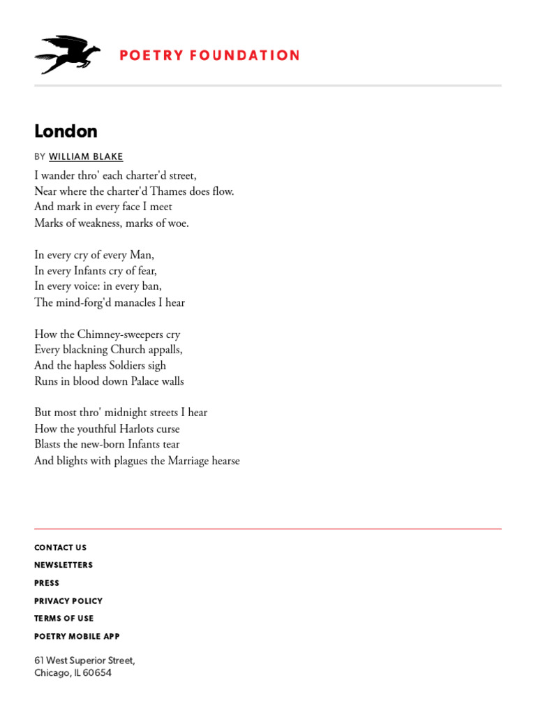 London By William Blake Poetry Foundation Pdf