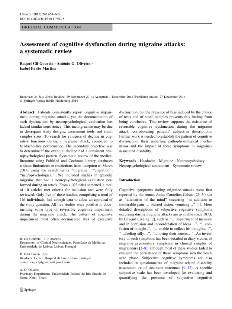 Cognitive Dysfunction | PDF | Migraine | Headache