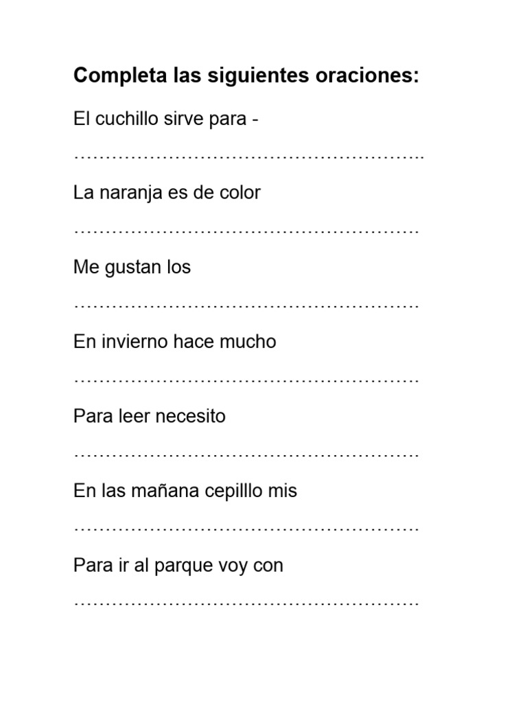 Completa las oraciones y sílabas | PDF
