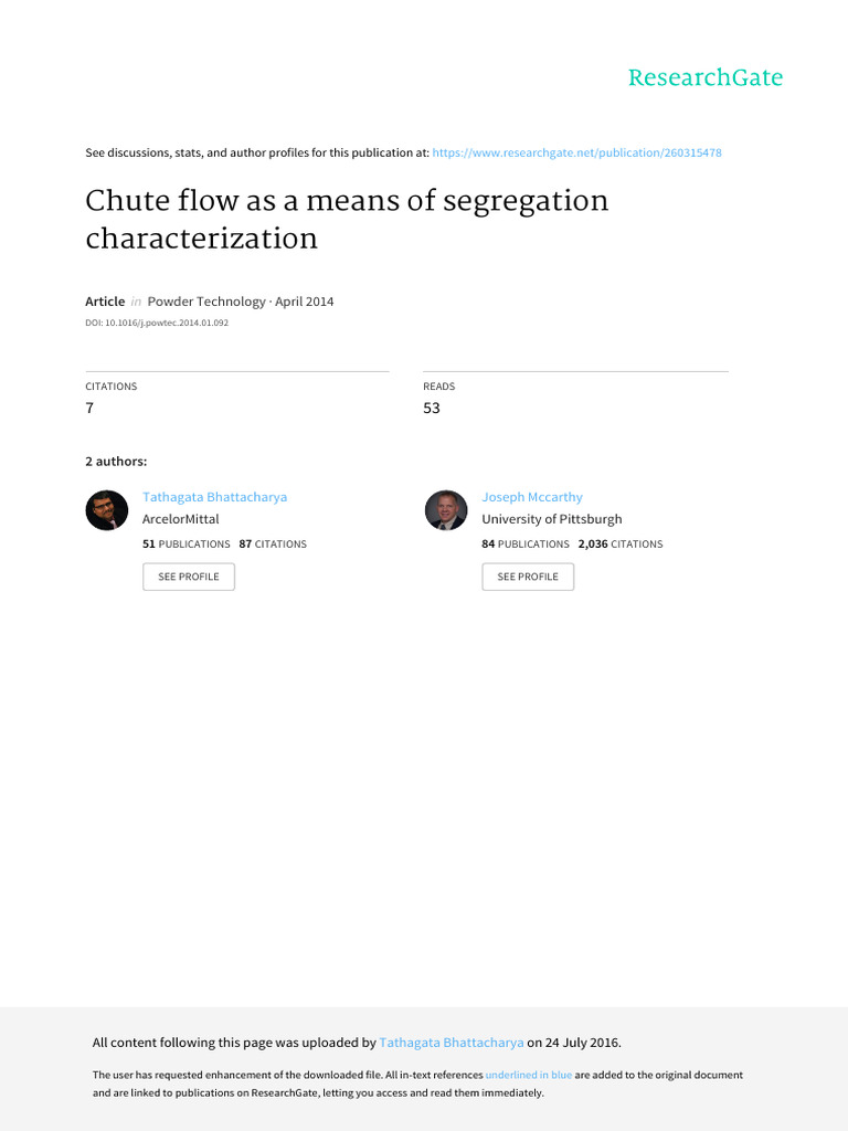 Chute Flow As A Means of Segregation Characterization | PDF | Physical ...
