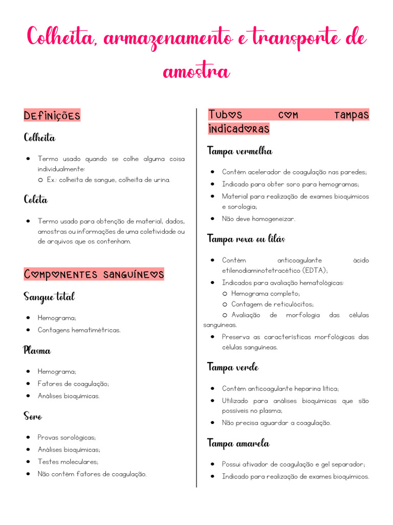 Colheita, Armazenamento e Transporte de Amostra | PDF | Especialidades ...