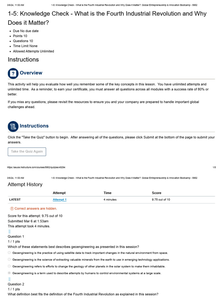 Fourth Industrial Revolution Quiz Guide | PDF | Computers
