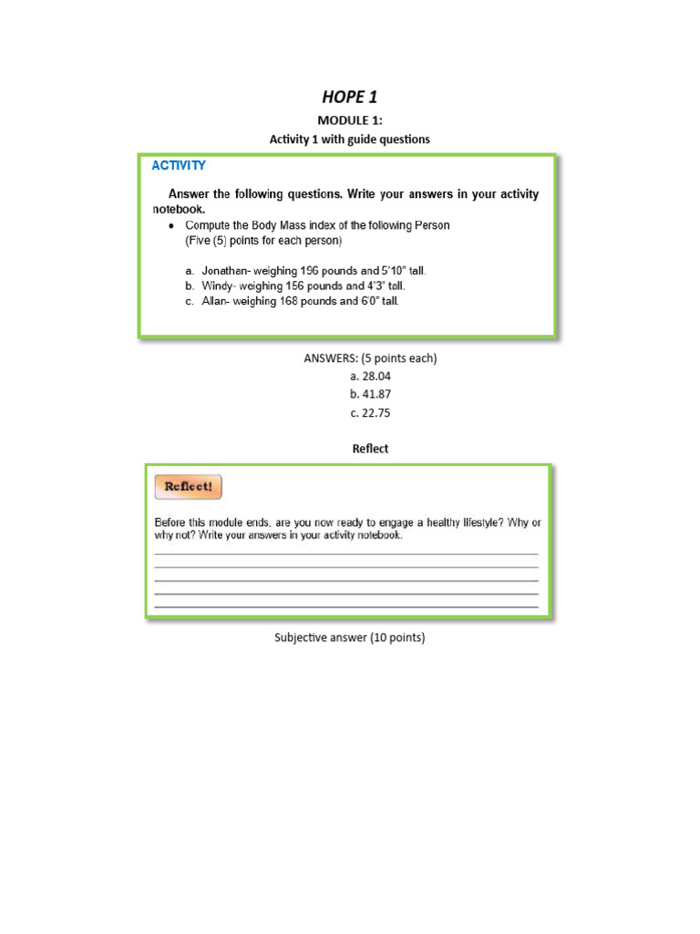 HOPE 1 Module 1 | PDF