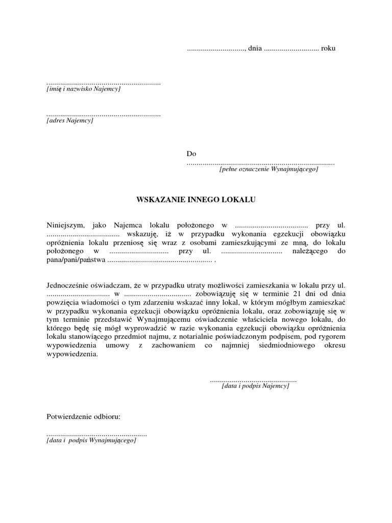 Wskazanie Innego Lokalu | PDF