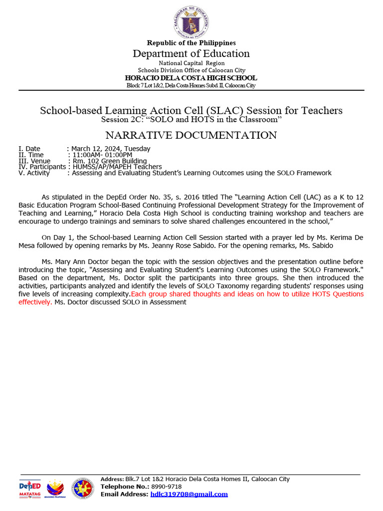 Lac Narrative Template | PDF | Teaching | Education Theory