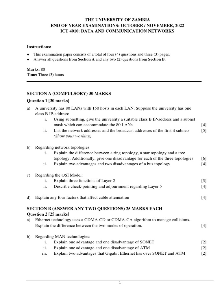 ICT 4010 Exam (2022 Past Paper) | PDF | Computer Network | Router (Computing)