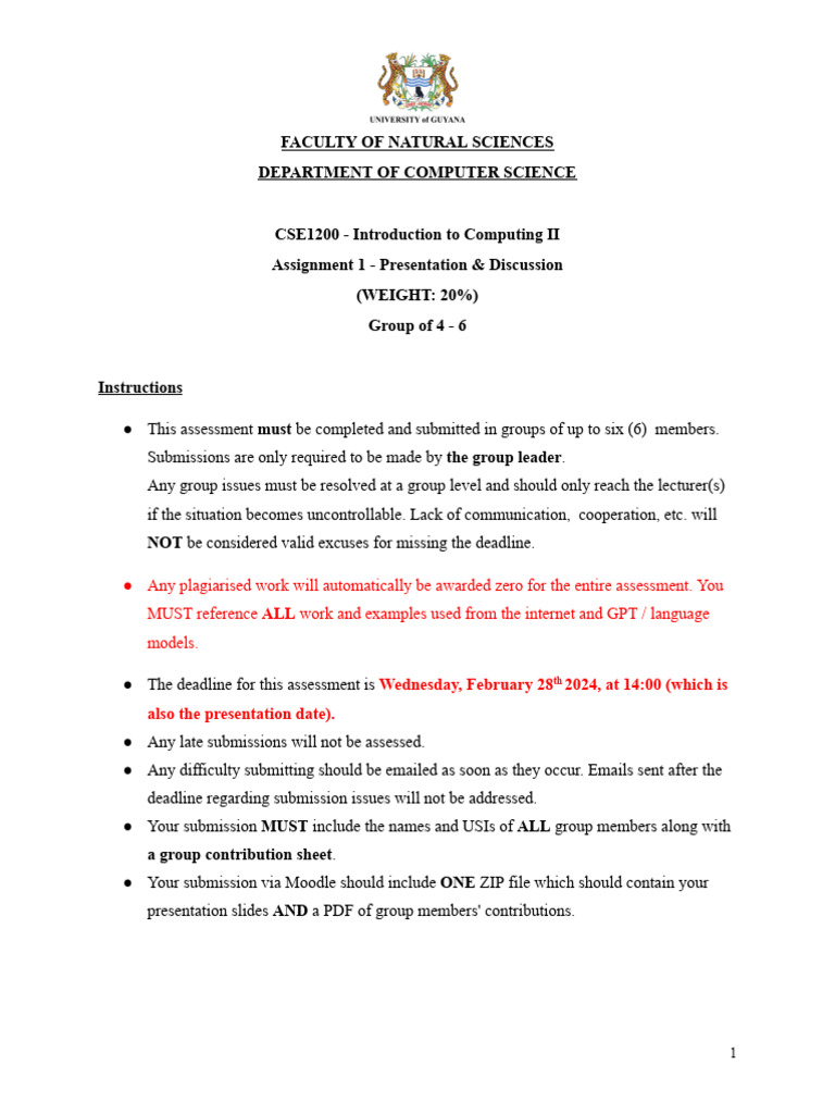 CS-Assignment 1 - Topics Instructions | PDF