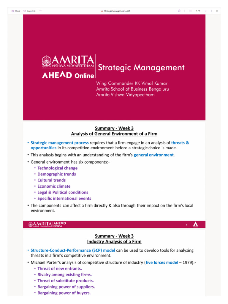 Strategic Management Week 3 Summary | PDF