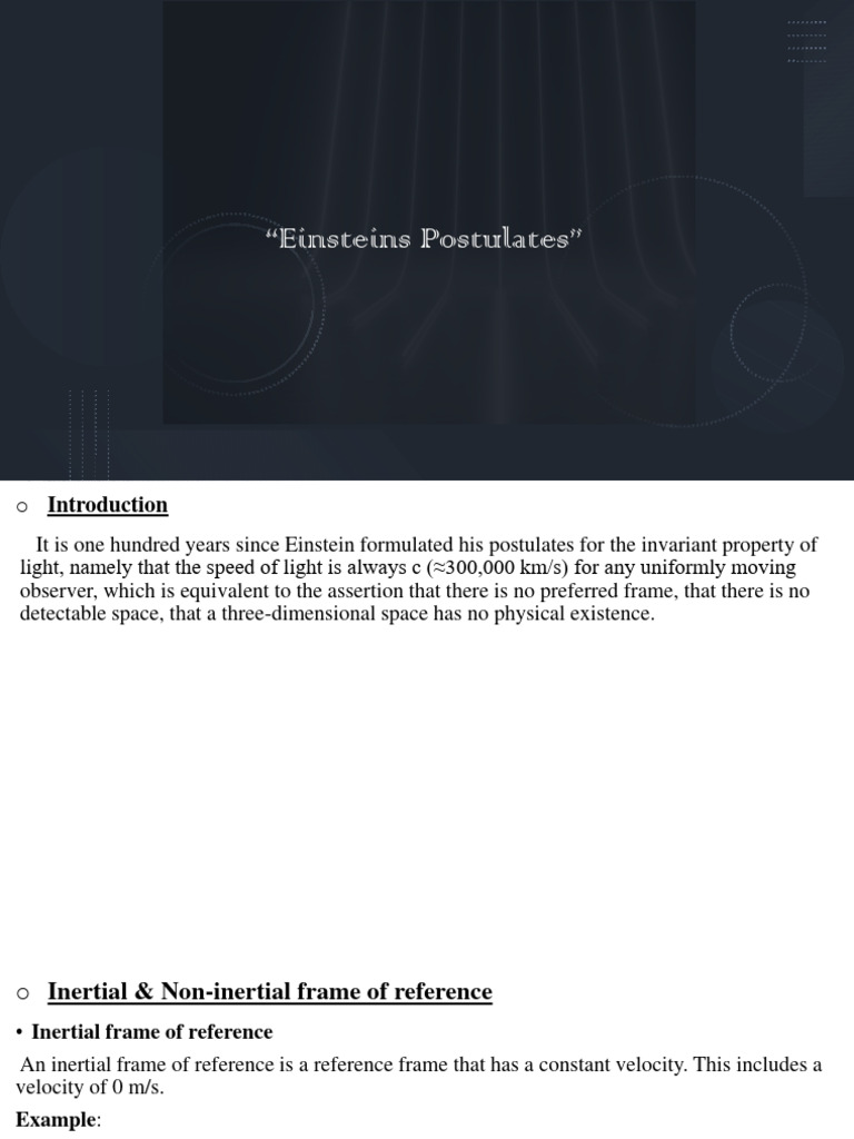 Einsteins Postulates | PDF | Speed Of Light | Special Relativity