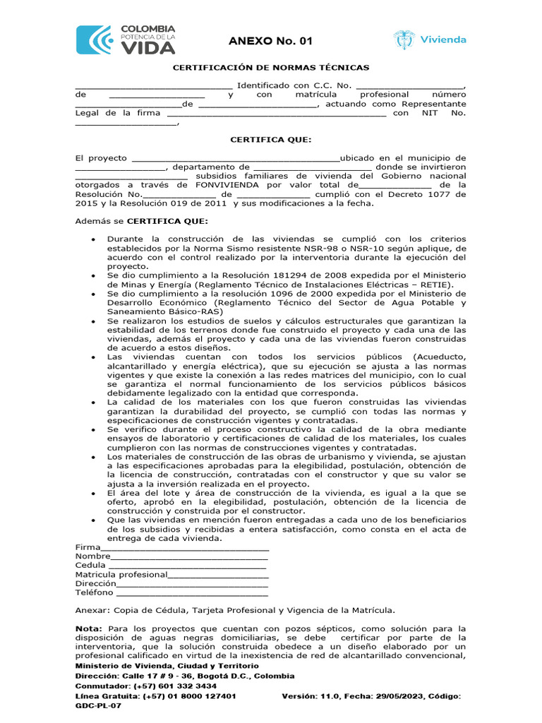 Anexo 01. Certificado Normas Tecnicas | PDF