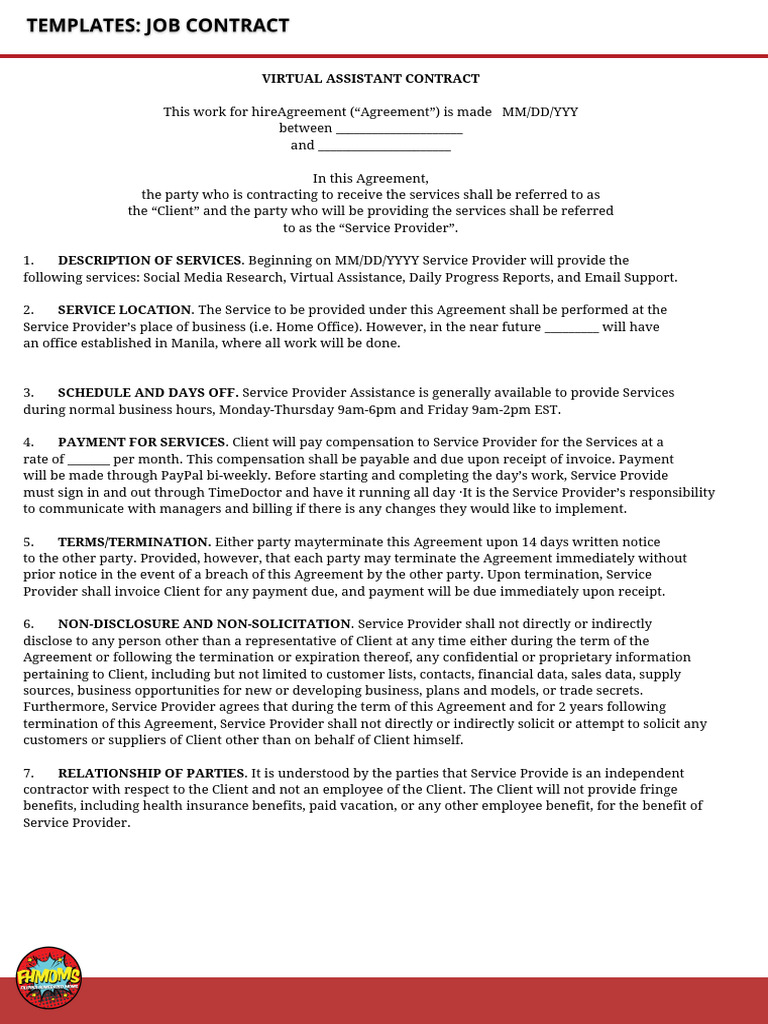 Templates - Job Contract and Invoice | PDF | Trade Secret | Employment