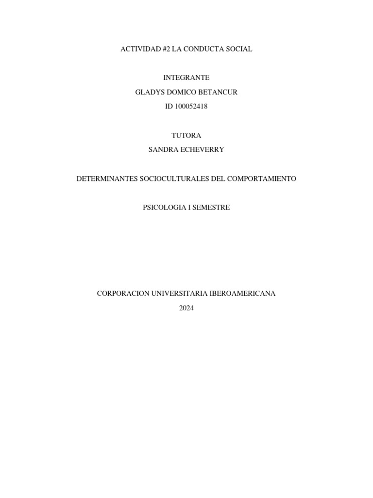 ACTIVIDAD #2 LA CONDUCTA SOCIAL | PDF | Comportamiento | Sociedad