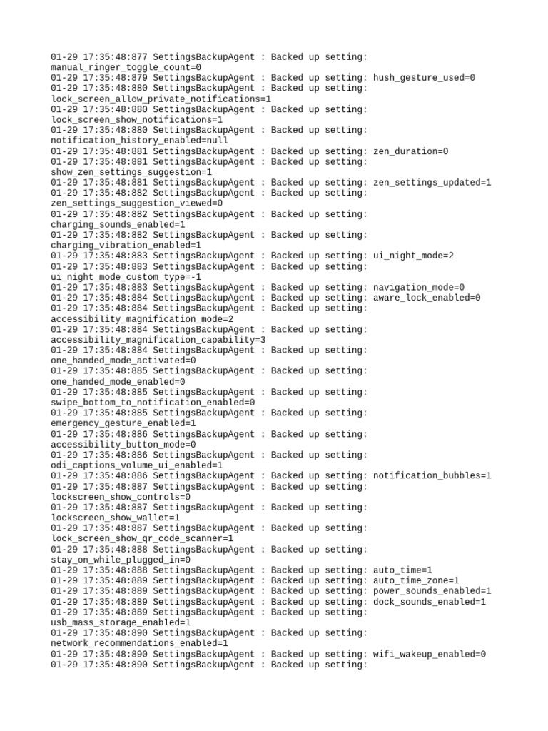 Android Settings Backup Log Details | PDF | Software | Computing