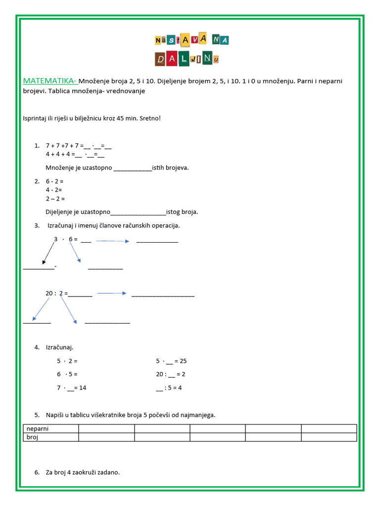 104 - Množenje Broja 2, 5 I 10. Dijeljenje Brojem 2, 5, I 10. 1 I 0 U ...