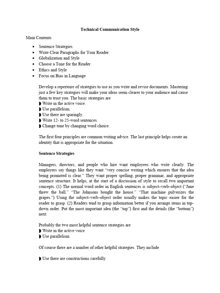 Technical Communication Style | PDF | Subject (Grammar) | Sentence (Linguistics)