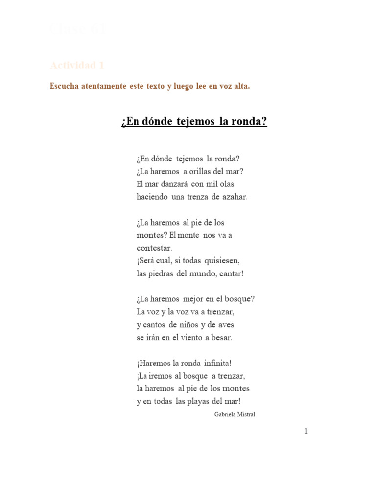 Escucha Atentamente Este Texto y Luego Lee en Voz Alta. en Dónde ...