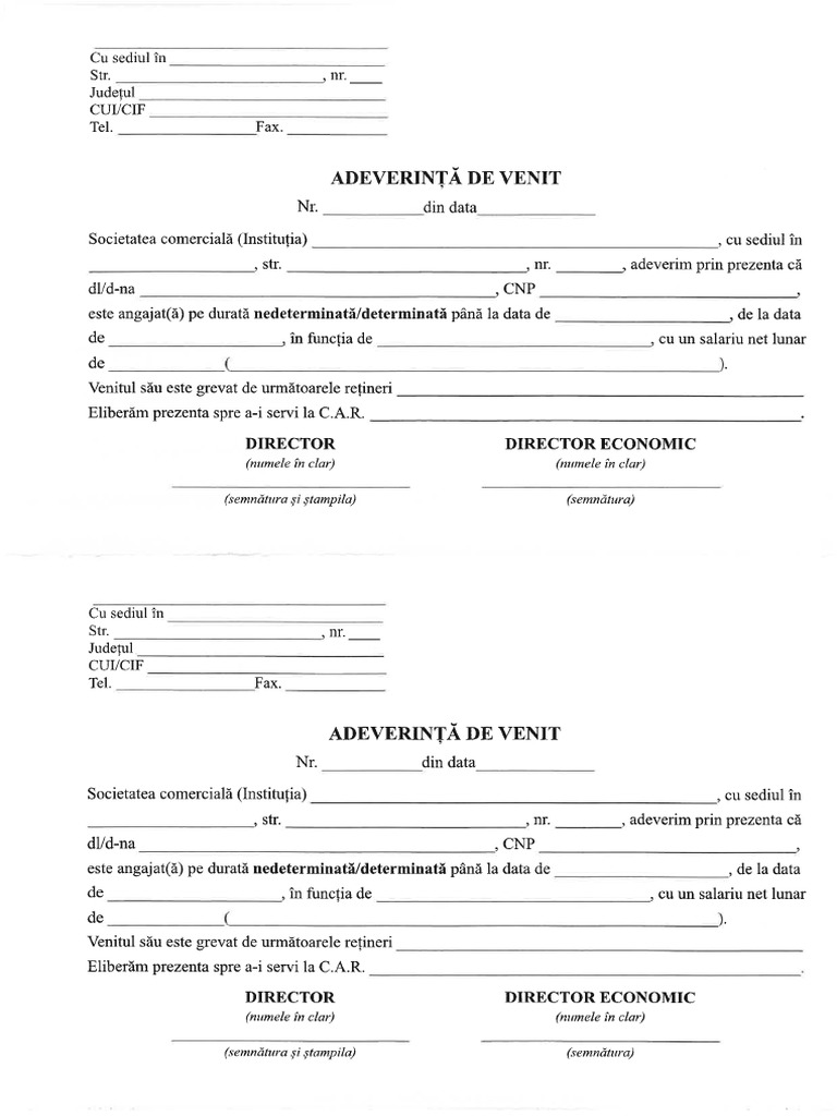 Adeverinta Venit - Car Petrila | PDF