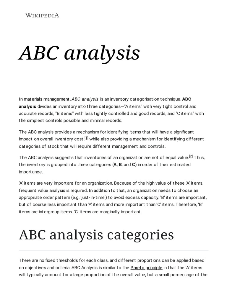 ABC Analysis | PDF | Supply Chain Management | Logistics