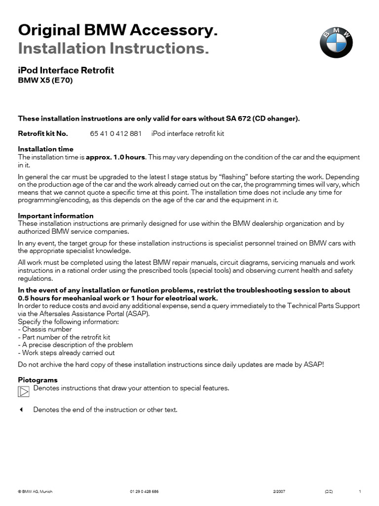 Ipod Your BMW Install Instructions (E70) | PDF | Electrical Connector ...