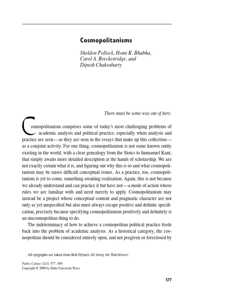 Pollock Et Al Cosmopolitanisms | PDF | Gender Studies | Feminism