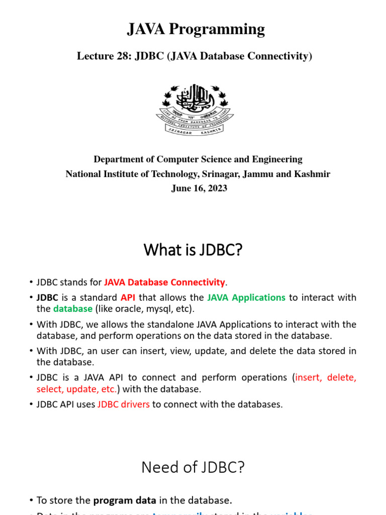 Lecture 29 JDBC | PDF | Databases | My Sql