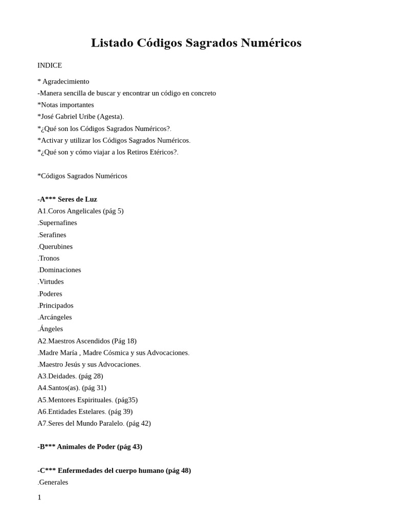 Listado Codigos Sagrados Codificados | PDF | Amor | Oración
