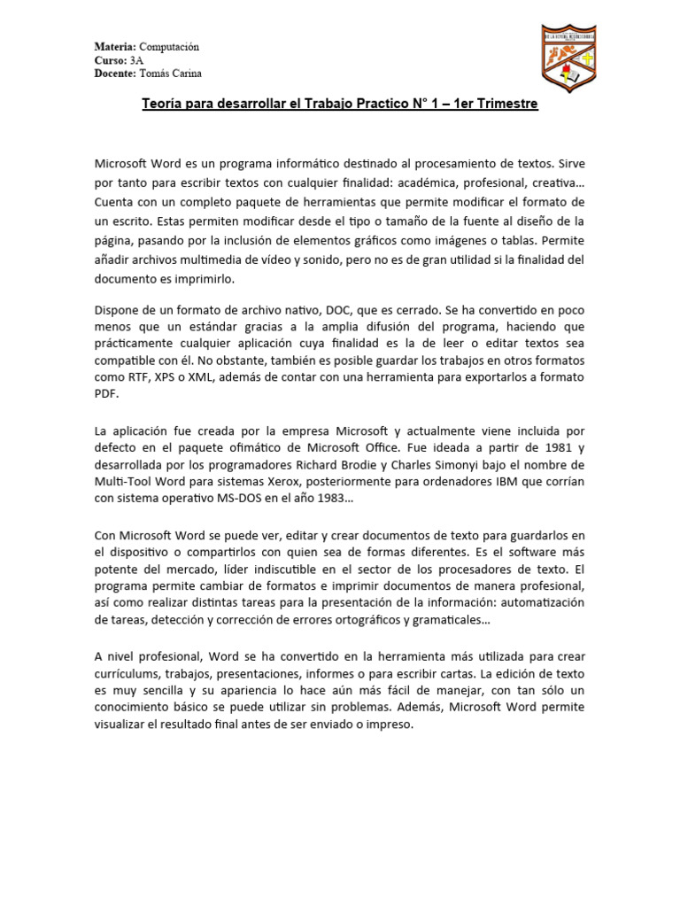 Teoria Para El TP 1 - 1er Trimestre3A | PDF | Microsoft Word | Ciencias de la Computación