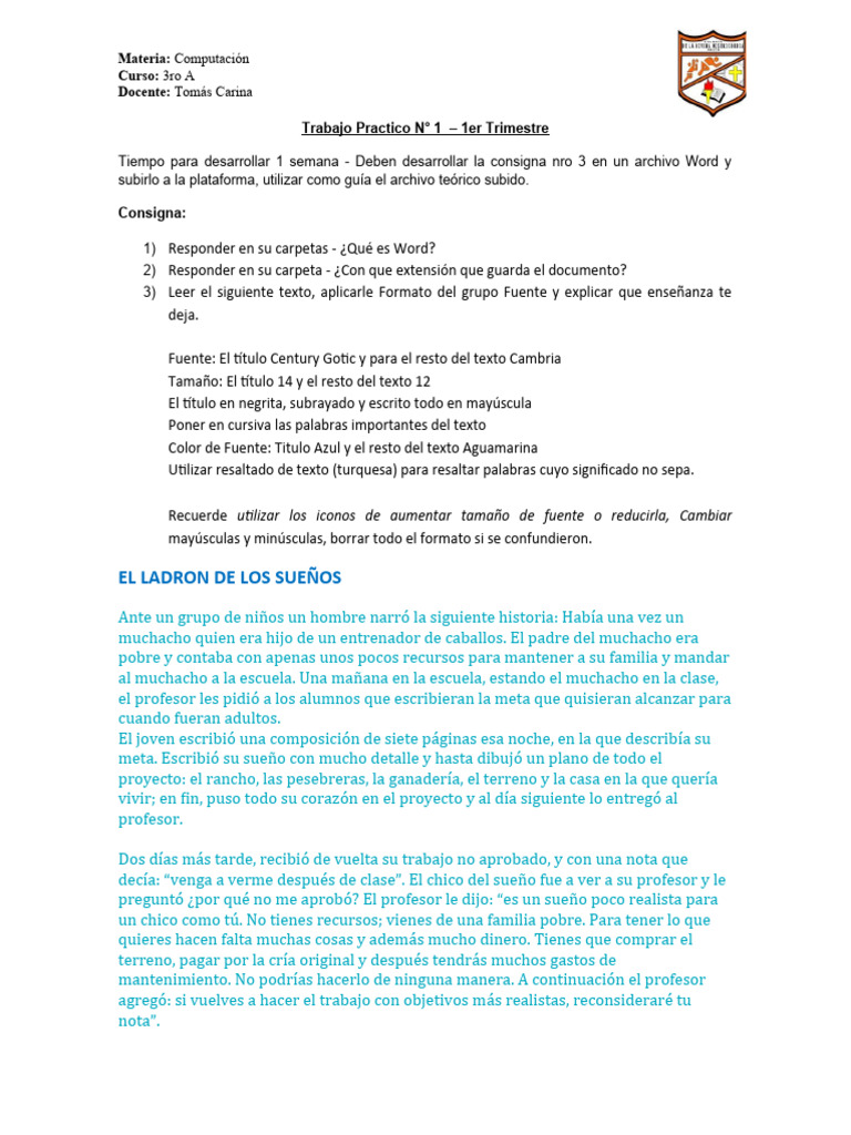 Tp1 - Formato Fuente. - 3A | PDF