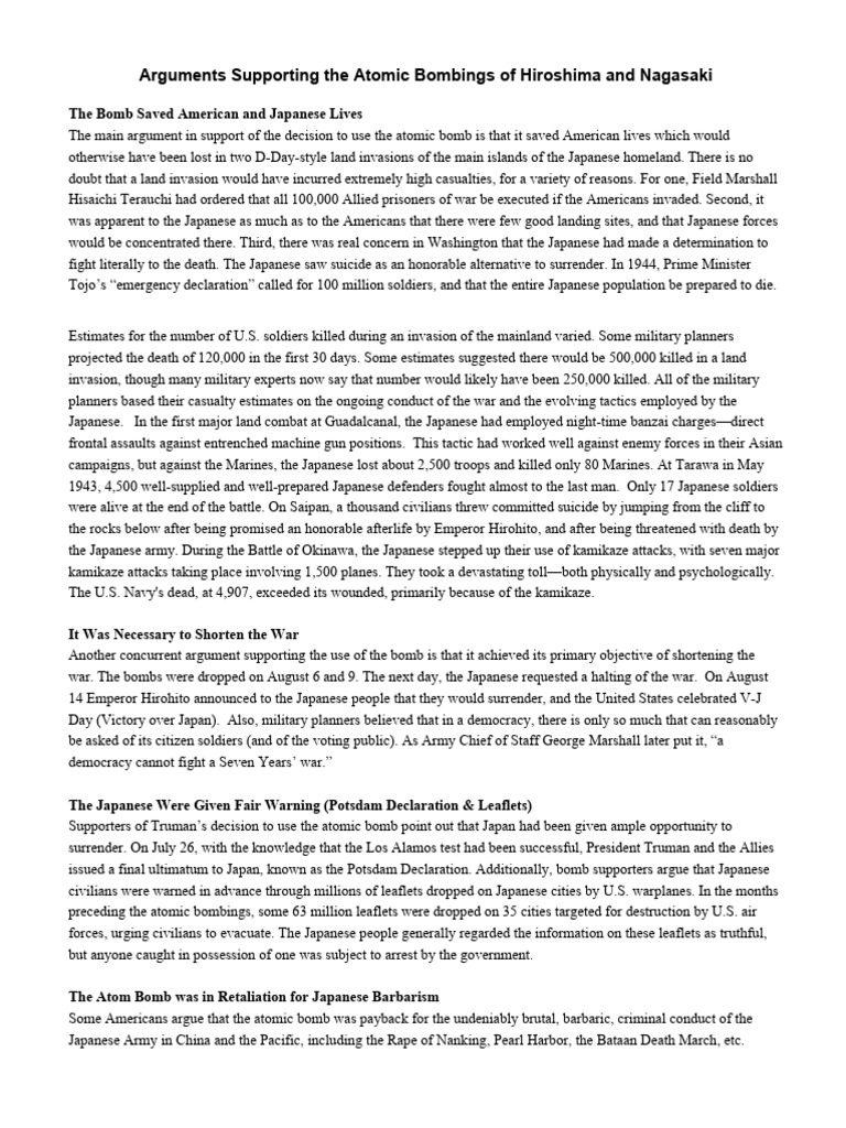 Atomic Bomb - Arguments For-Against 16-17 | PDF | Atomic Bombings Of ...