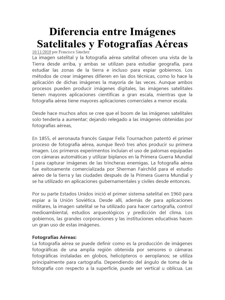 Diferencia Entre Imágenes Satelitales y Fotografías Aéreas | PDF ...