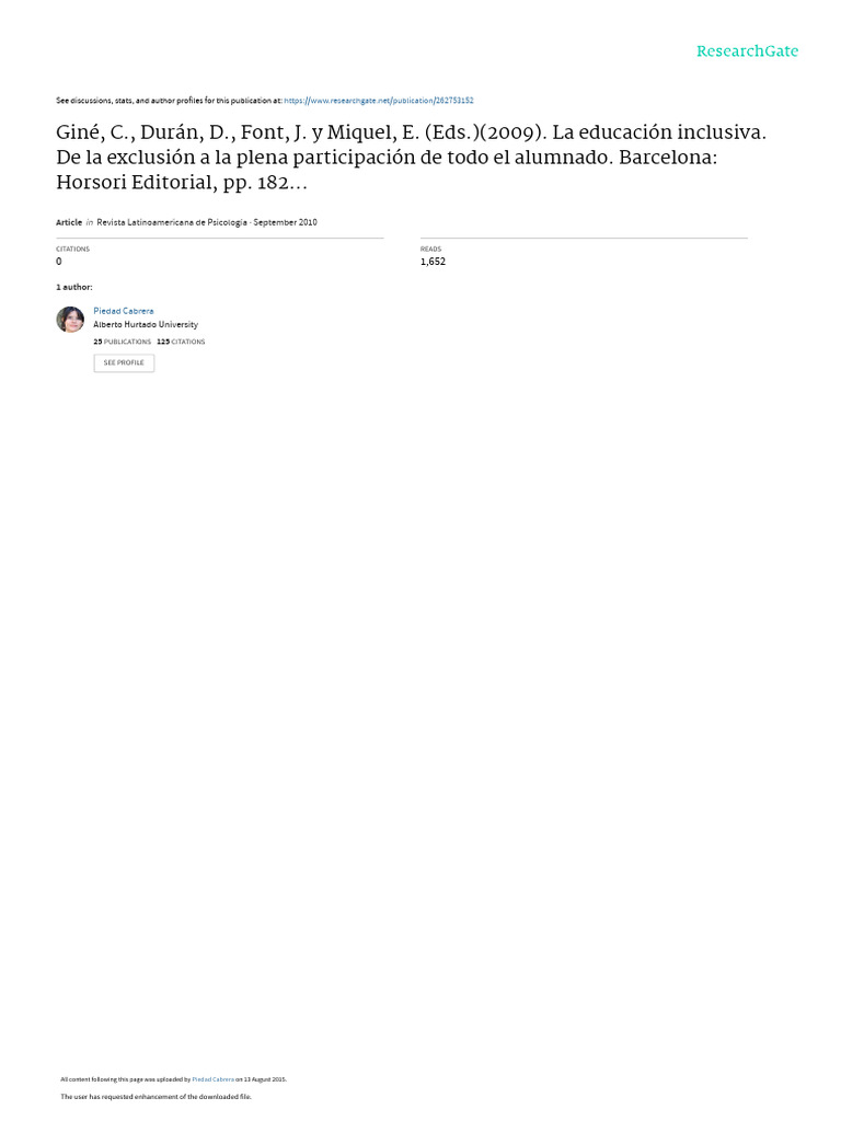 Gine C Duran D Font J y Miquel E Eds2009 La Educac | PDF | Inclusión ...