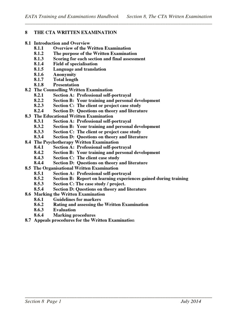 Section 8 The Cta Written Examination | PDF | Psychotherapy | Theory