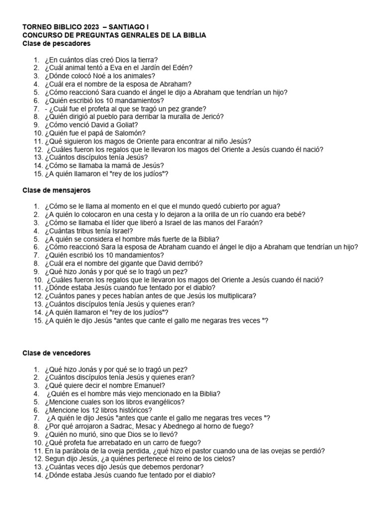 TORNEO BIBLICO- PREGUNTAS GENERALES | PDF | Jesús | Biblia