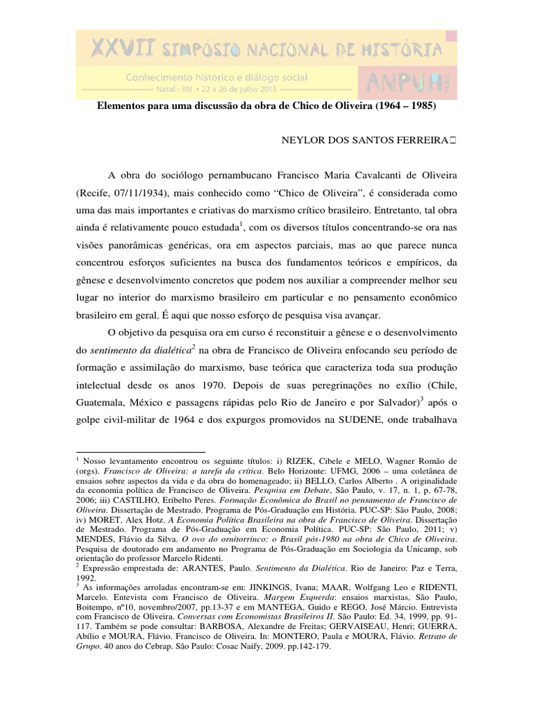 o pensamento de franciso de oliveira | PDF | Marxismo | Economia
