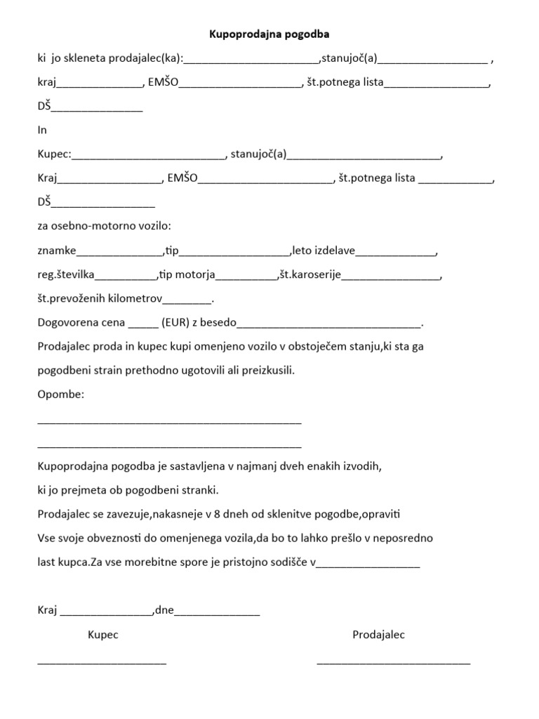 Kupoprodajna Pogodba | PDF