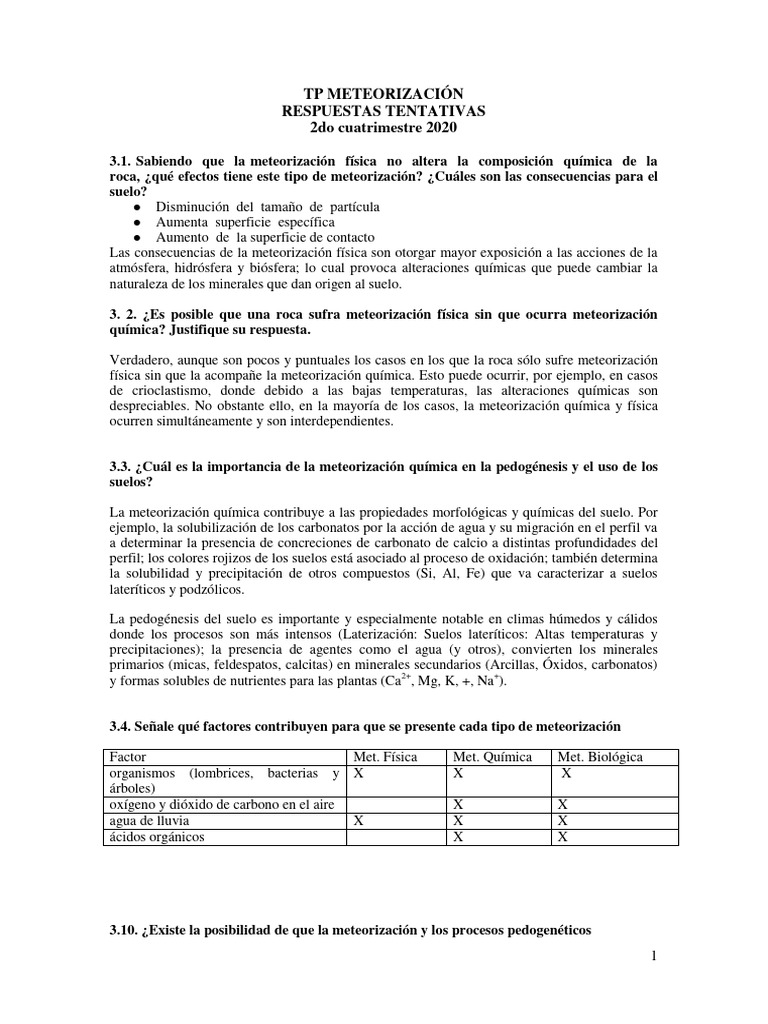 Ejercicios Resueltos TP Meteorizción 2020 (2) | PDF | Meteorización | Suelo