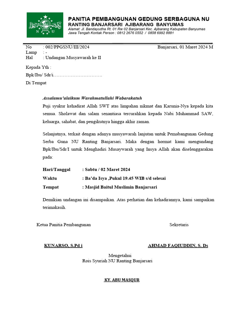 Surat Undangan Musyawarah Ii | PDF
