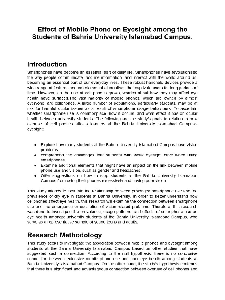 Effect of Mobile Phone on Eyesight among the Students of Bahria ...