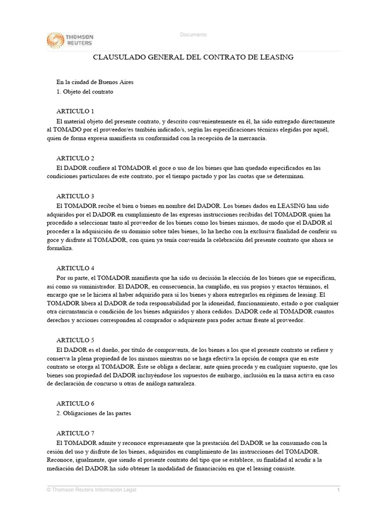 Modelo Contrato de Leasing | PDF | Seguro | Propiedad