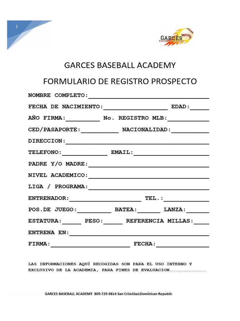 FORMULARIO DE REGISTRO MLB 2024 | PDF