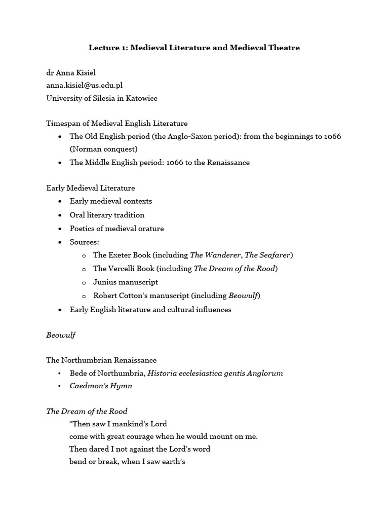 LECTURE 1 Outline | Download Free PDF | Medieval Literature | Middle Ages